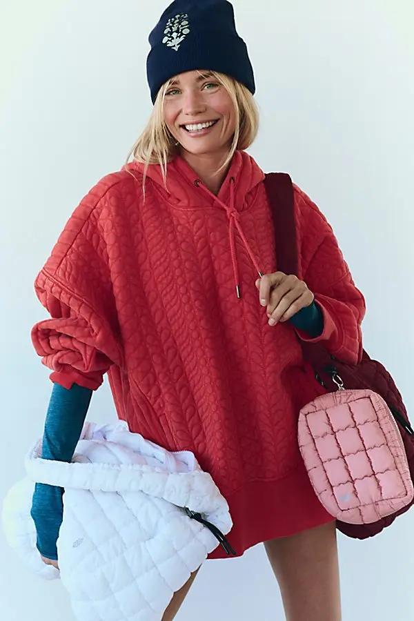 Free People Sprint To The Finish Quilted Hoodie - Victory Red